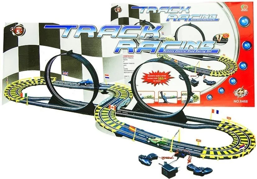 LEAN Toys Autodráha Track Racing – dvě autíčka, smyčky, napájecí zdroj, 565 cm