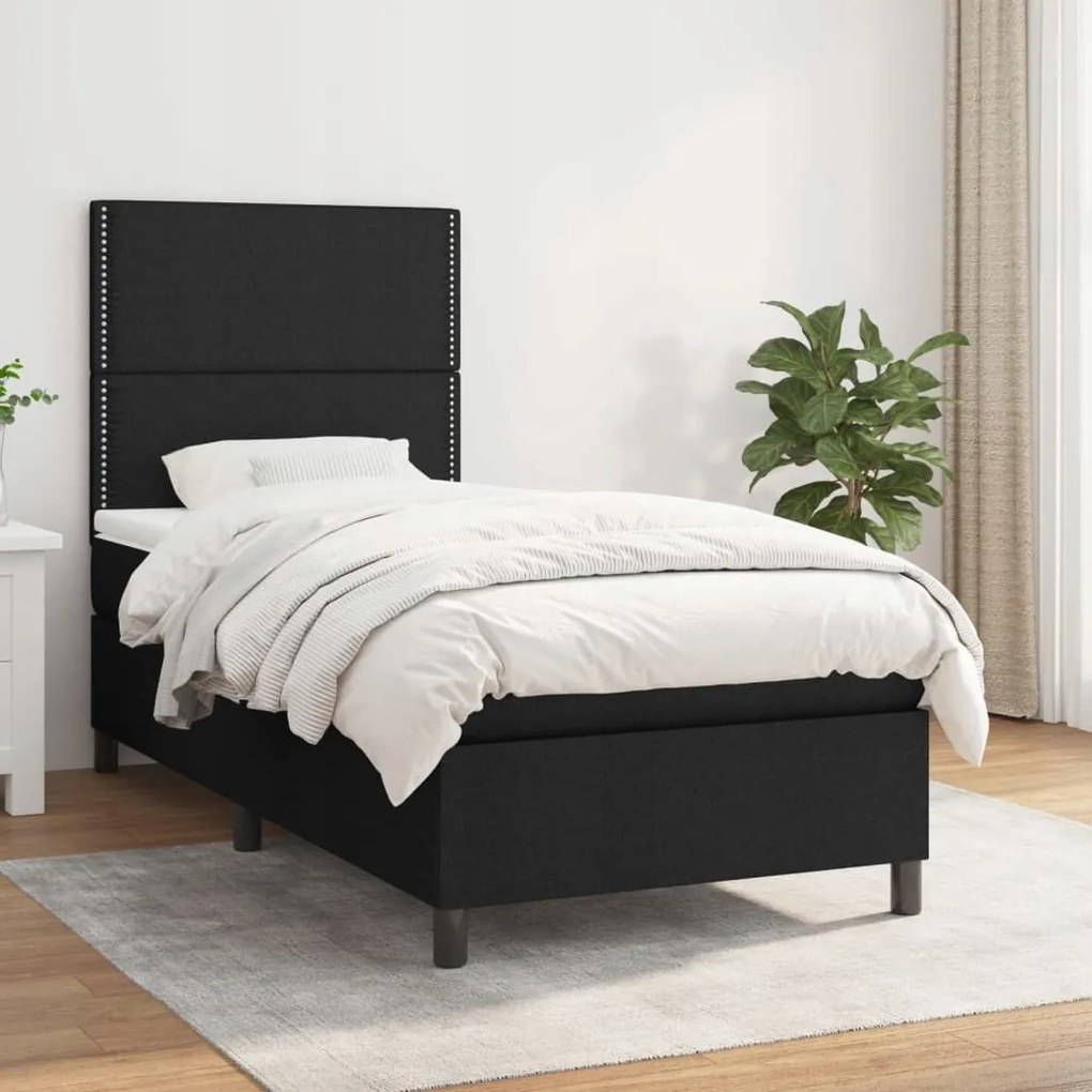 Box Spring Postel S Matrací Černá Textil Černá Hladké s hřebíky 100 x 200