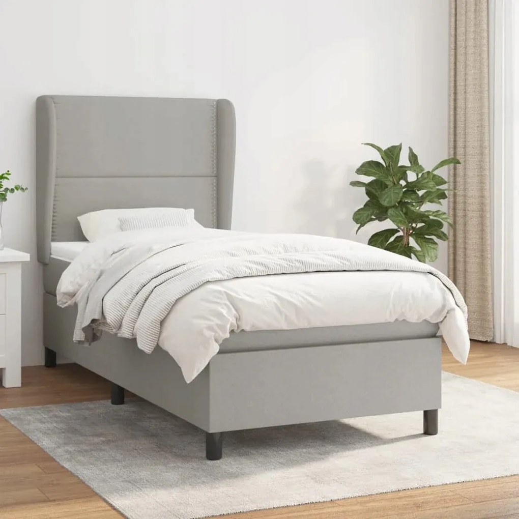 Box Spring Postel S Matrací Textil Světle Šedá Hladké s hřebíky 100 x 200