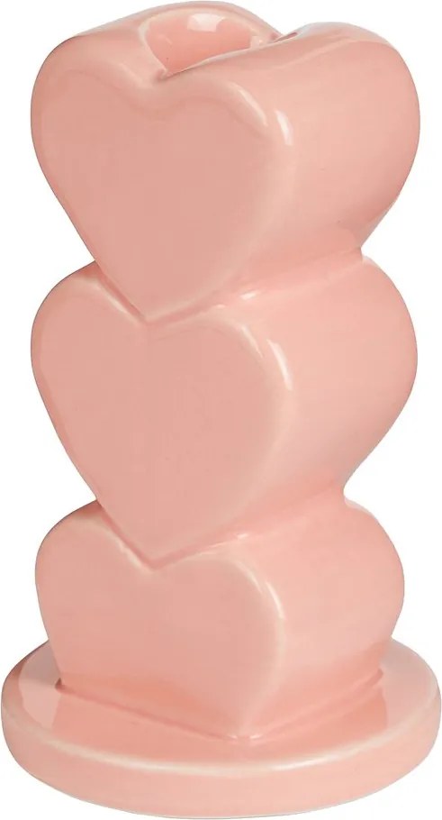 HEARTS Svícen na dlouhou svíčku 12 cm - růžová
