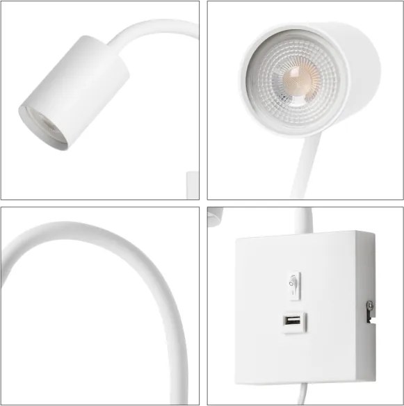Immax 08296L - Nástěnná lampa s USB PUNTO 1xGU10/9W/230V bílá