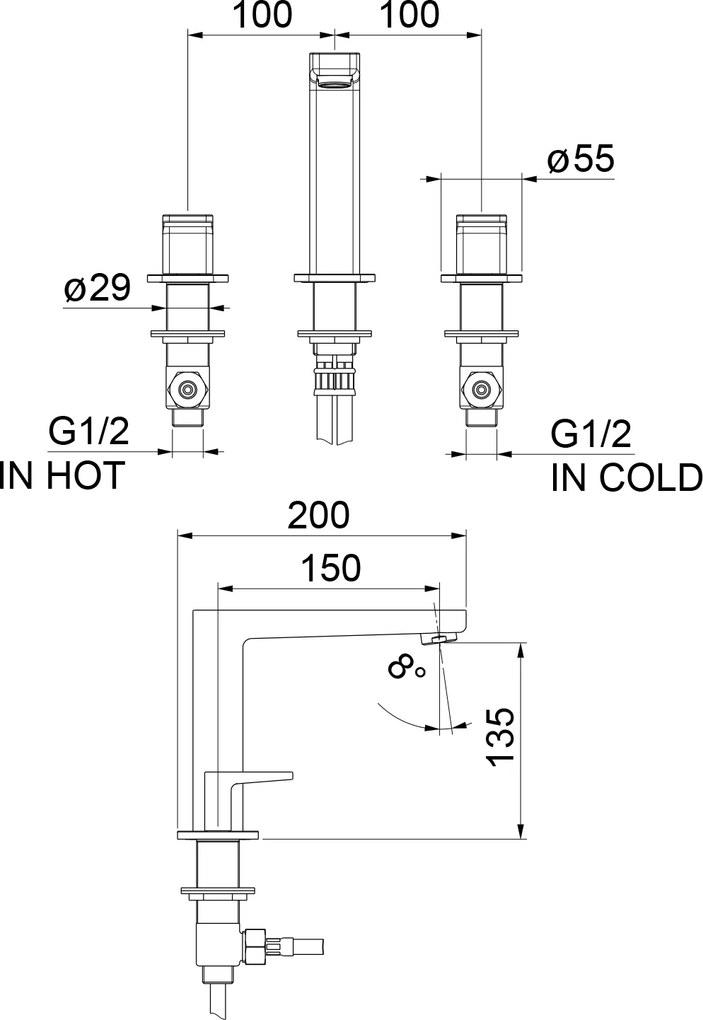 Sapho TURSI tříprvková stojánková umyvadlová baterie bez výpusti černá mat TI017B