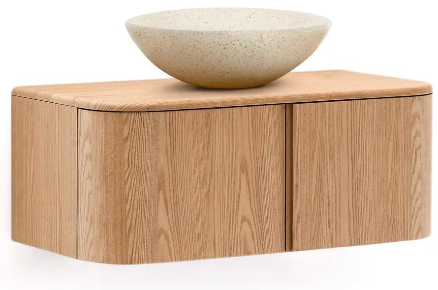 Závěsná skříňka pod umyvadlo v dekoru jasanu v přírodní barvě 90x35 cm Salaya – Kave Home