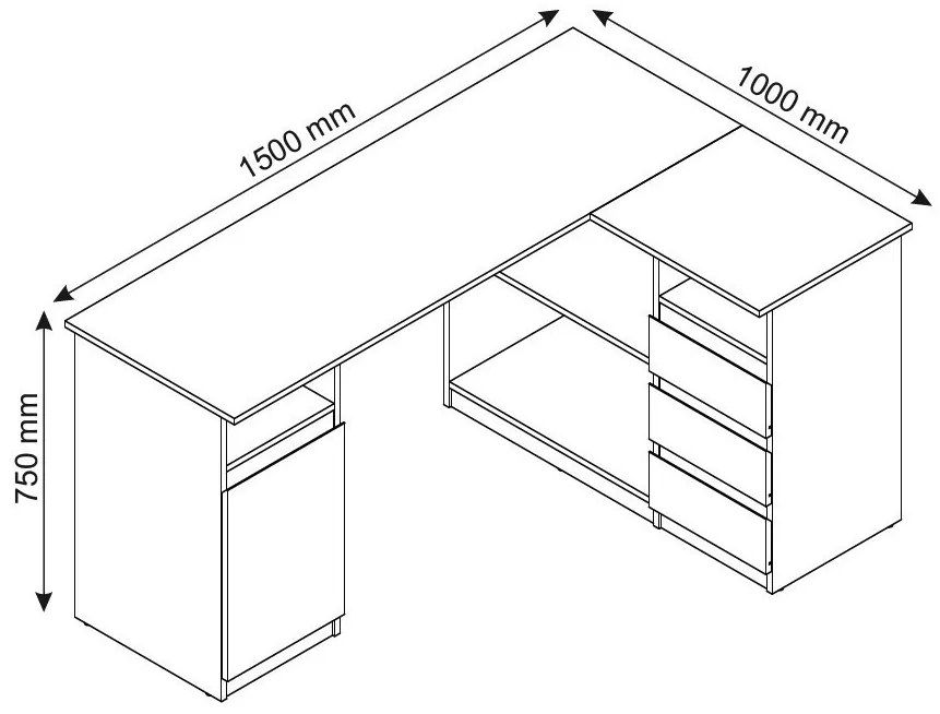 Rohový psací stůl Carlos, dub artisan/grafit