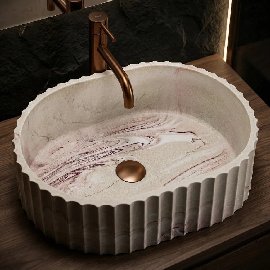Rea Margaret Gio, umyvadlo na desku 495×355×155 mm, béžová – imitace kamene, REA-U3522