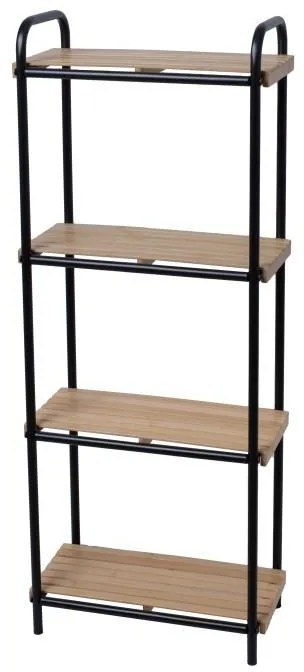 Erga Mike, kovový koupelnový čtyřpolicový regál pro postavení 42x22x106,5 cm, černá-přírodní hnědá, ERG-YKA-P.MIKE-4