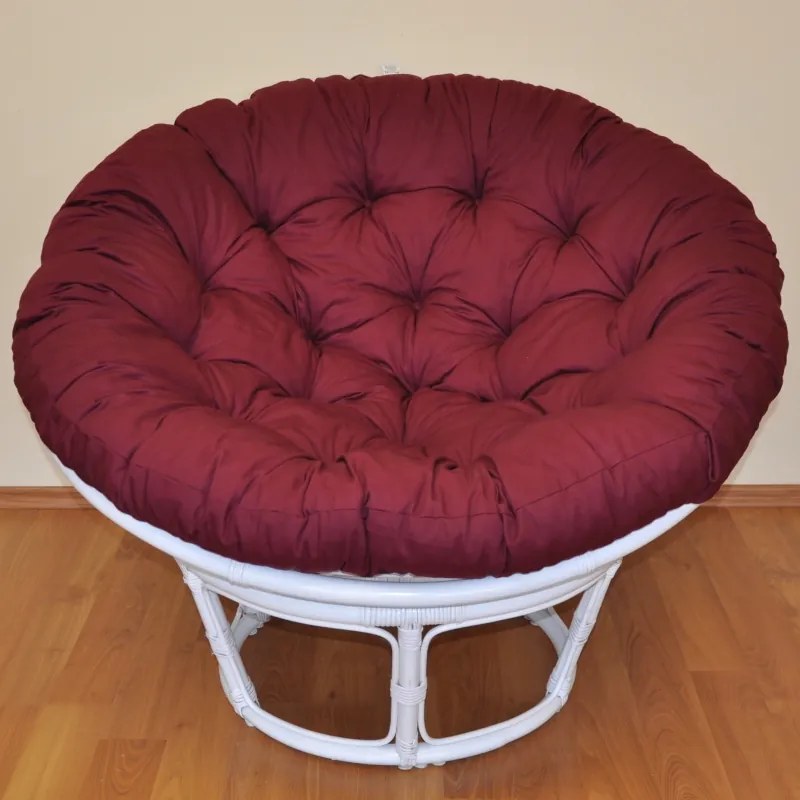 Ratanový papasan 110 cm bílý, polstr vínový