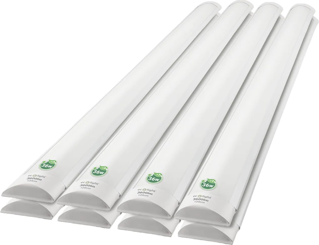 BERGE Sada 4 x povrchově montovaných LED svítidel 36W 120cm zářivkový panel pro garáž a dílnu
