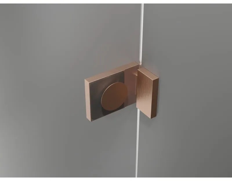 Mexen Lunar, Pětiúhelníkový sprchový kout Mexen Lunar naklápěcí doleva 100 x 100 cm, 8mm čiré sklo, profil měděná matná, 831-100L-100P-65-00-L