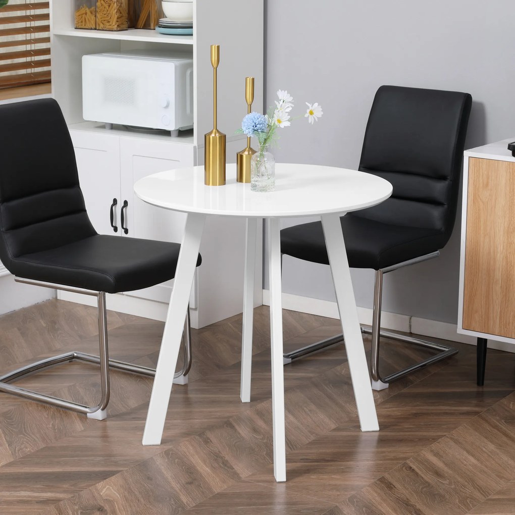 HOMCOM Jídelní stůl Kulatý kuchyňský stůl, odkládací stolek, jídelní stůl, zkosené nohy, bílý, 72x72x75cm| Aosom