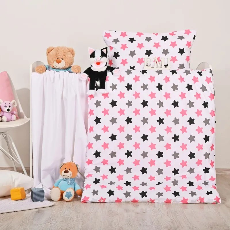 Povlečení dětské hvězdičky růžové EMI, Dětský set 90x130 + 45x65