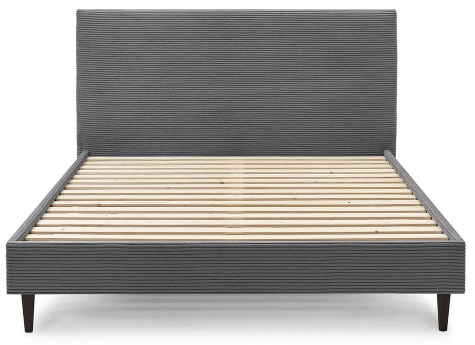 Tmavě šedá manšestrová dvoulůžková postel Bobochic Paris Anja Dark, 180 x 200 cm