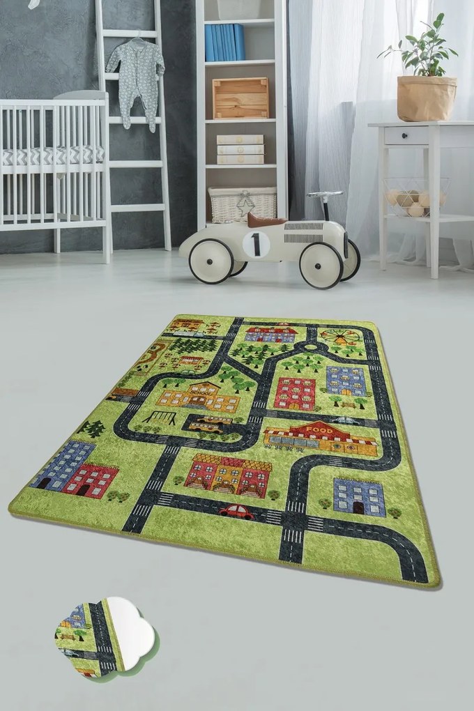 Dětský koberec Malé město 100x160 cm zelený