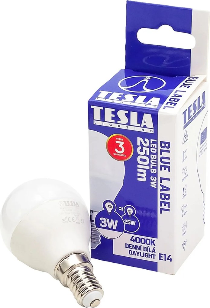TESLA LED žárovka P45, E14, 3 W, 250 lm, 4 000 K