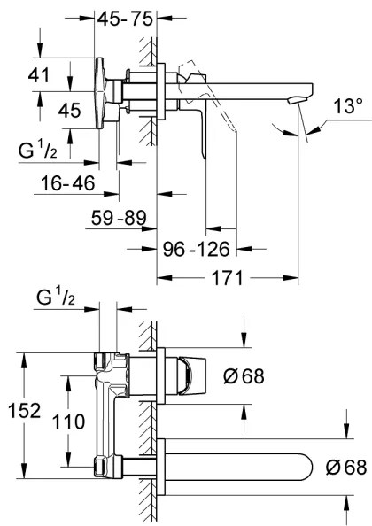 GROHE 20289000 - Umyvadlová dvouotvorová baterie BAULOOP 110 mm lesklý chrom