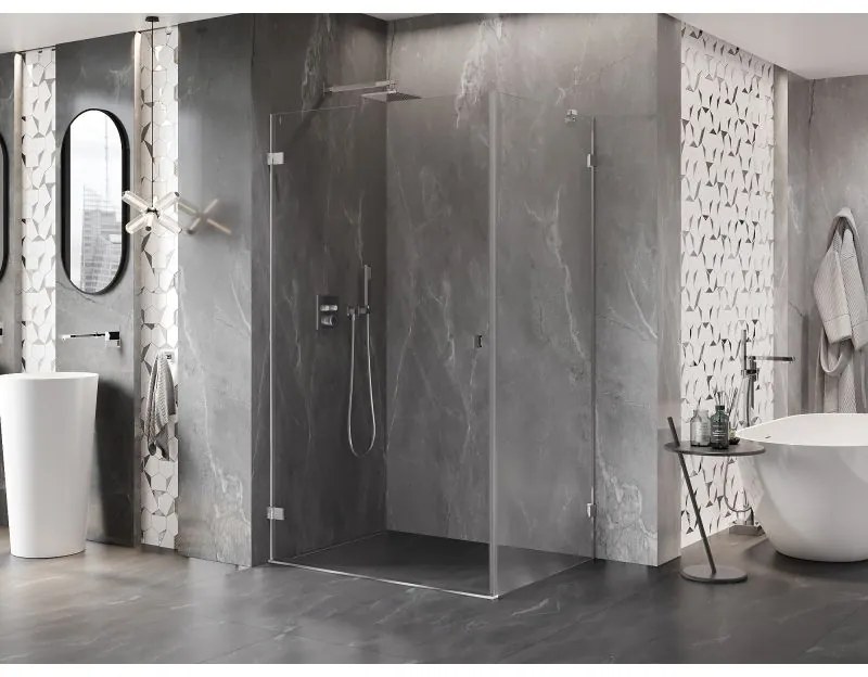 Mexen Lunar-B, výklopný sprchový kout levý 100 x 80 cm, 8mm čiré sklo, chromový profil, 832-100-080-01-00-L