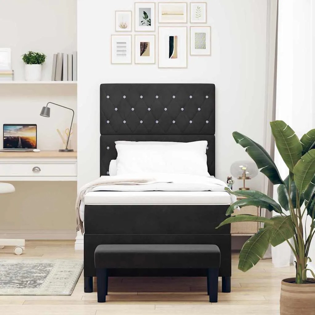 Postel s boxspringem s čelo Černá 190 x 90 cm samet 3344416