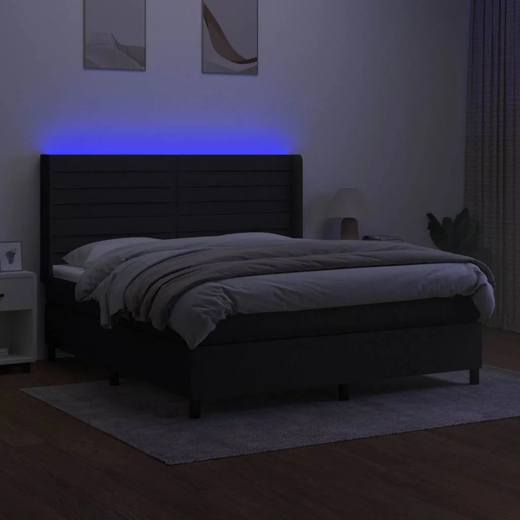 Box spring postel s matrací a LED černá 180x200 cm textil 3138415