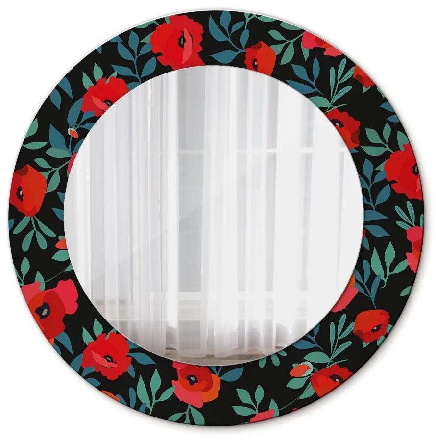 Kulaté dekorativní zrcadlo Červené semeno máku fi 50 cm