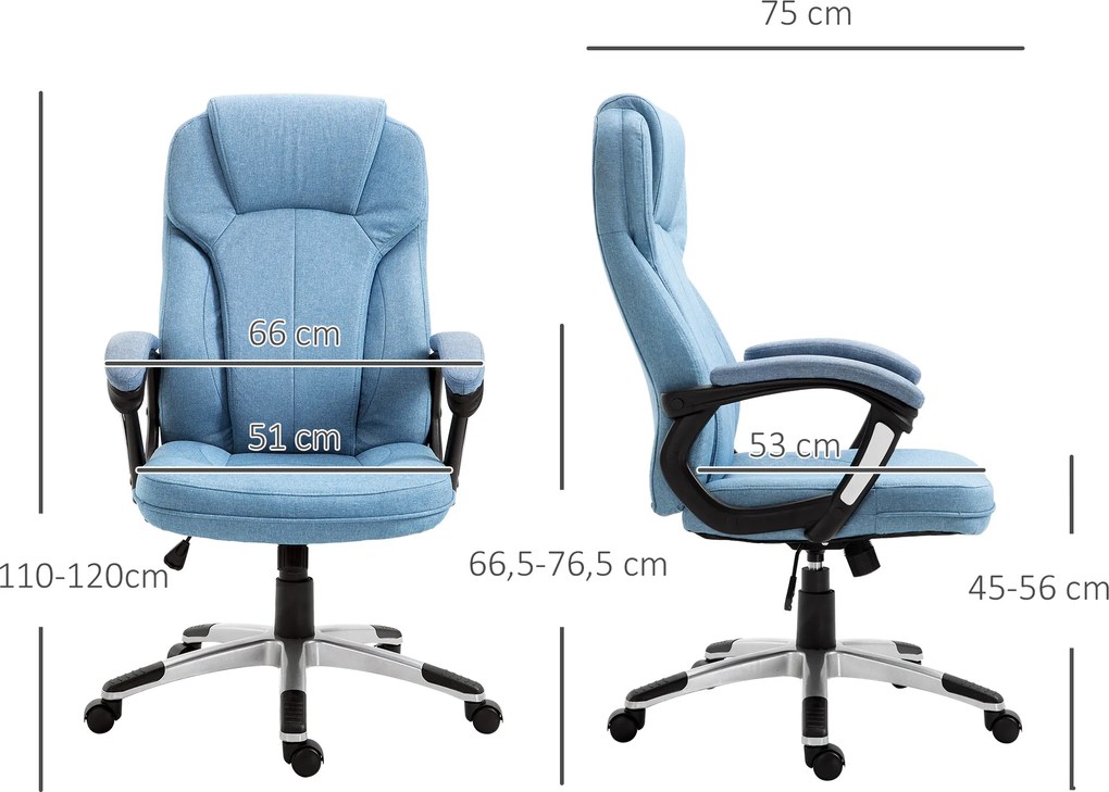 Manažerská židle Vinsetto kancelářská židle ergonomická kancelářská židle výškově nastavitelná světle modré plátno 66x75x110-120cm pro pohodlnou práci