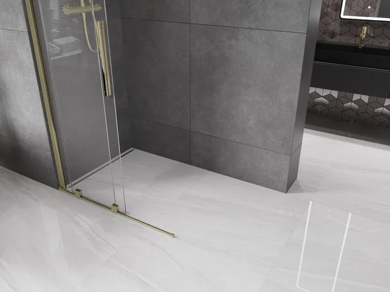 Mexen Velar, posuvné dveře do otvoru typ Walk-In 120 cm, 8mm čiré sklo, zlatá lesklá, 871-120-000-03-50