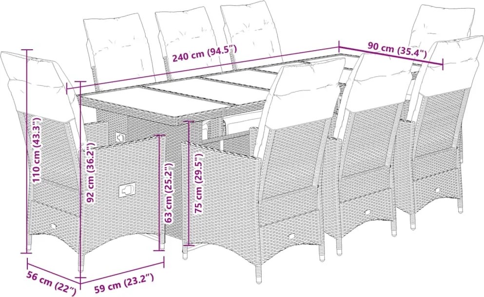 9dílný zahradní bistro set s poduškami béžový polyratan 3277265