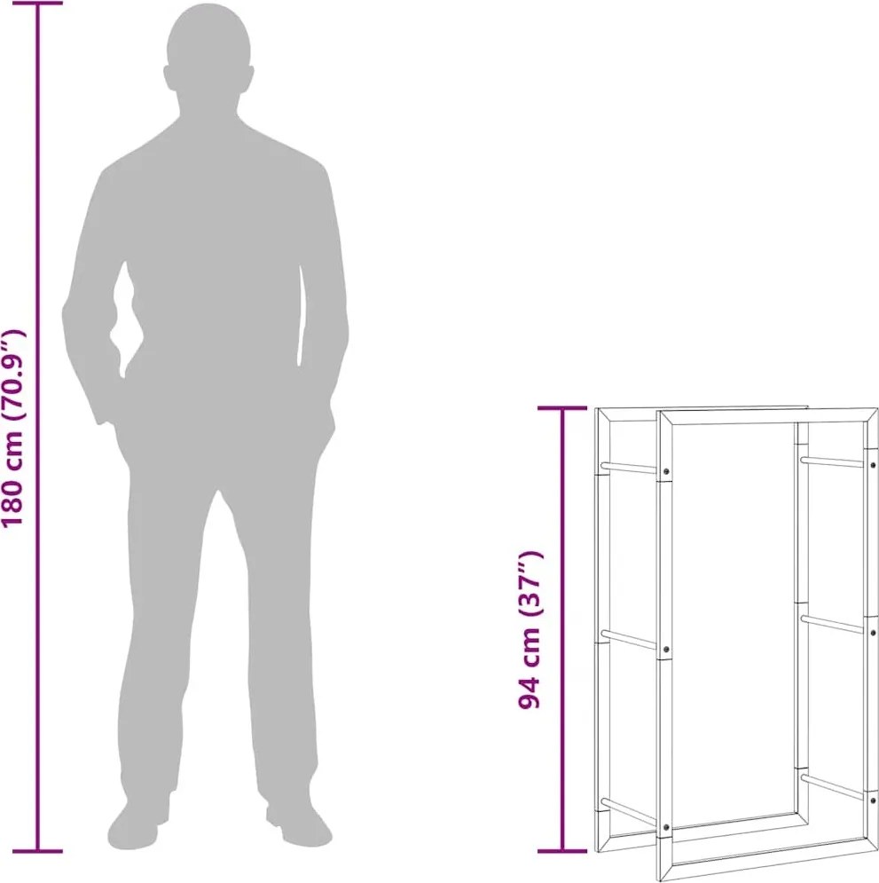 vidaXL Stojan na palivové dřevo matný 50x28x94 cm ocel [350305] Barva: Stříbrná