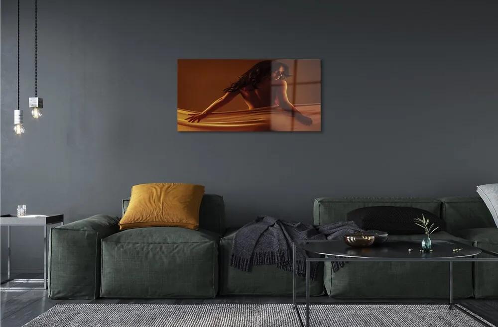 Obraz na skle Žena s materiálem 125x50 cm
