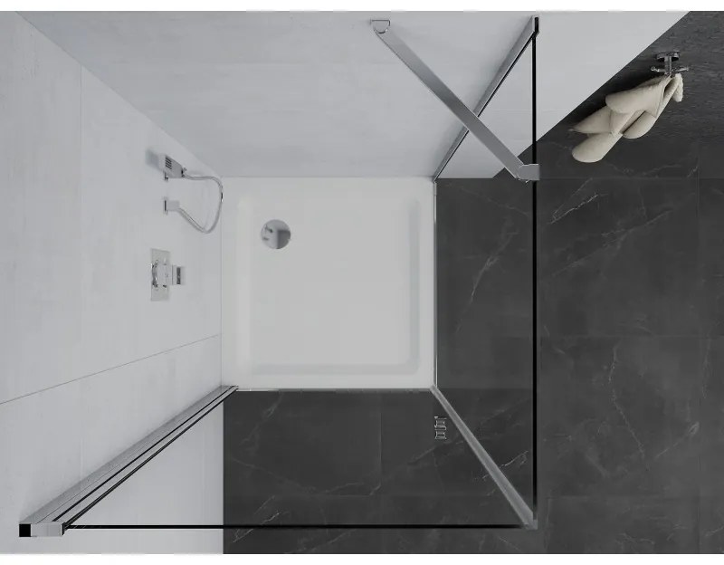 Mexen Pretoria sprchový kout s otočnými dveřmi 70 x 70 cm, Průhledné, Chromovaná + sprchová vanička Flat - 852-070-070-01-00-401