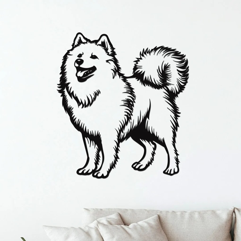 dřevo života Dřevěný obraz psa SAMOJED Zvolte rozměr (cm): 54x60, Zvolte barvu dekoru: Dub Sonoma