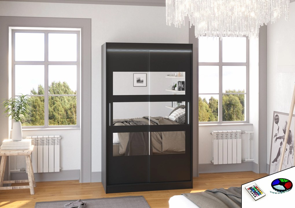 ADRK Furniture Posuvná skříň se zrcadlem a LED osvětlením KOLORADO 120 SW-KOL-B-120+L-V060
