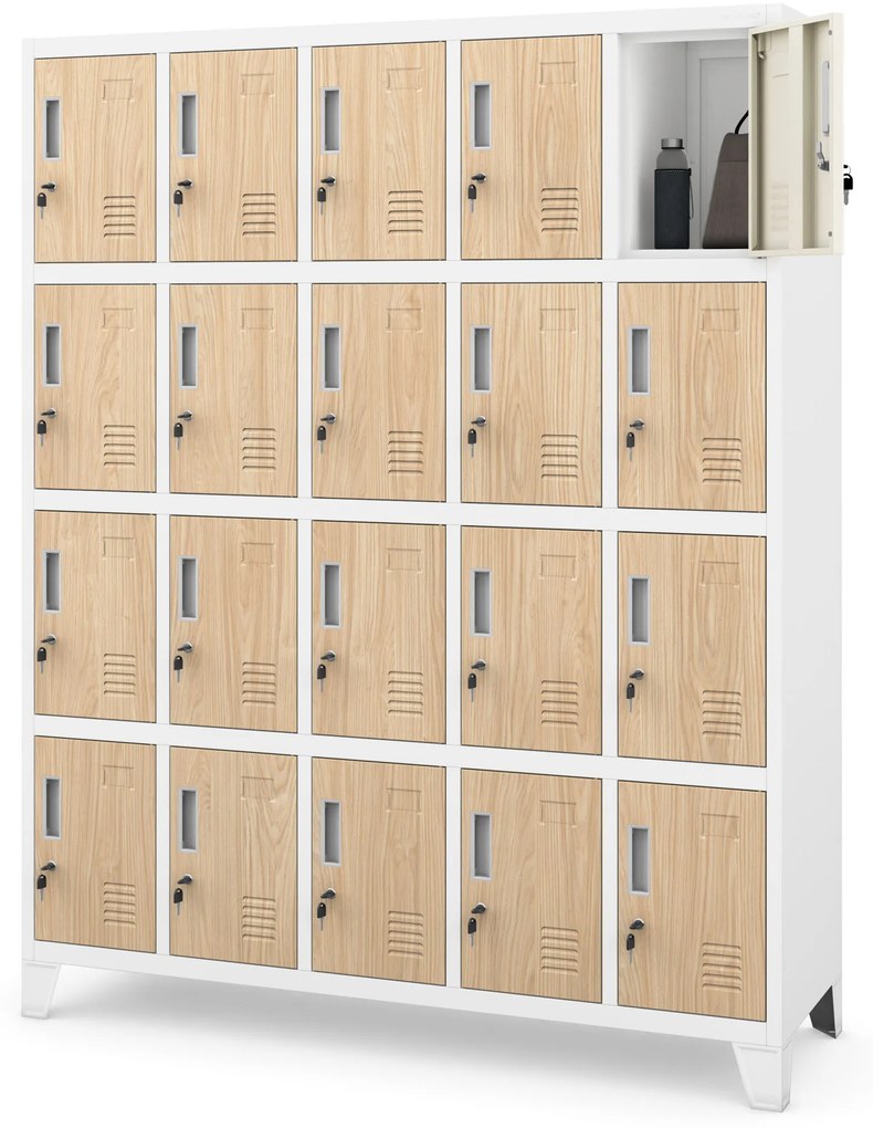 Skříň s 20 uzamykatelnými boxy, bílá/dub sonoma, 1360x1720x450 mm: ROBERT Eco Design