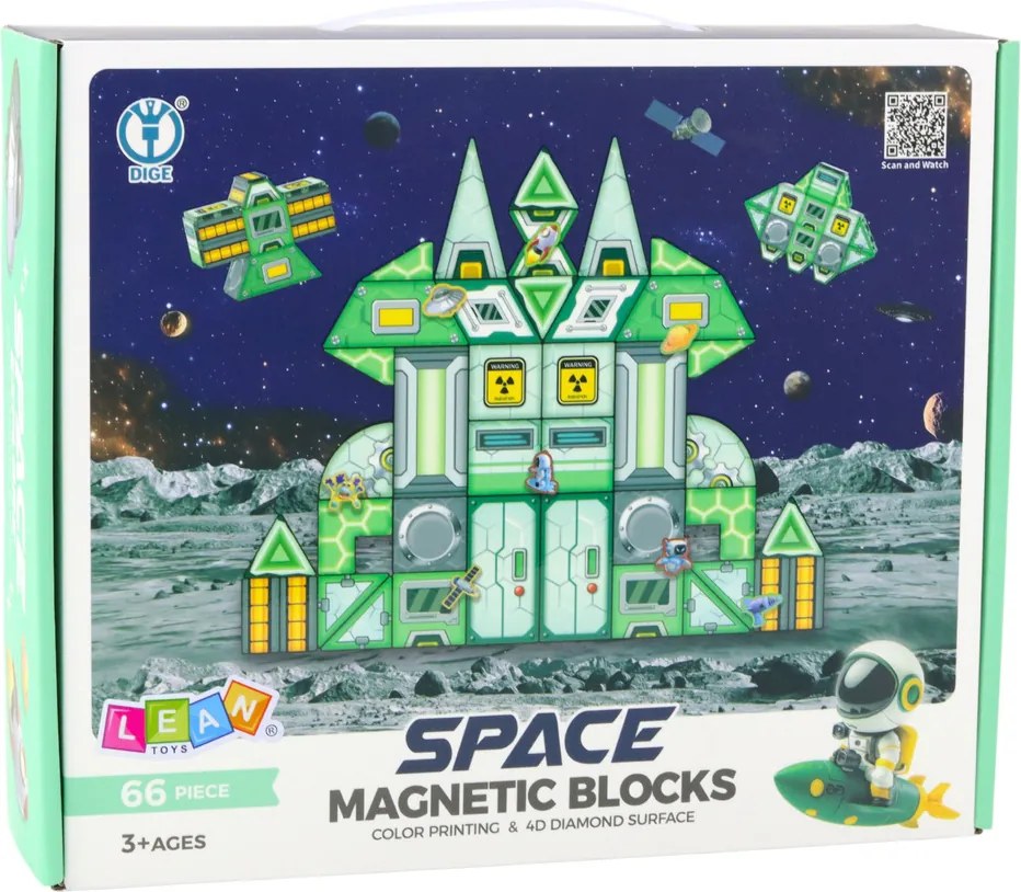 LEAN Toys Magnetické kostky Vesmír – Vesmírná stanice 4D, 66 dílů