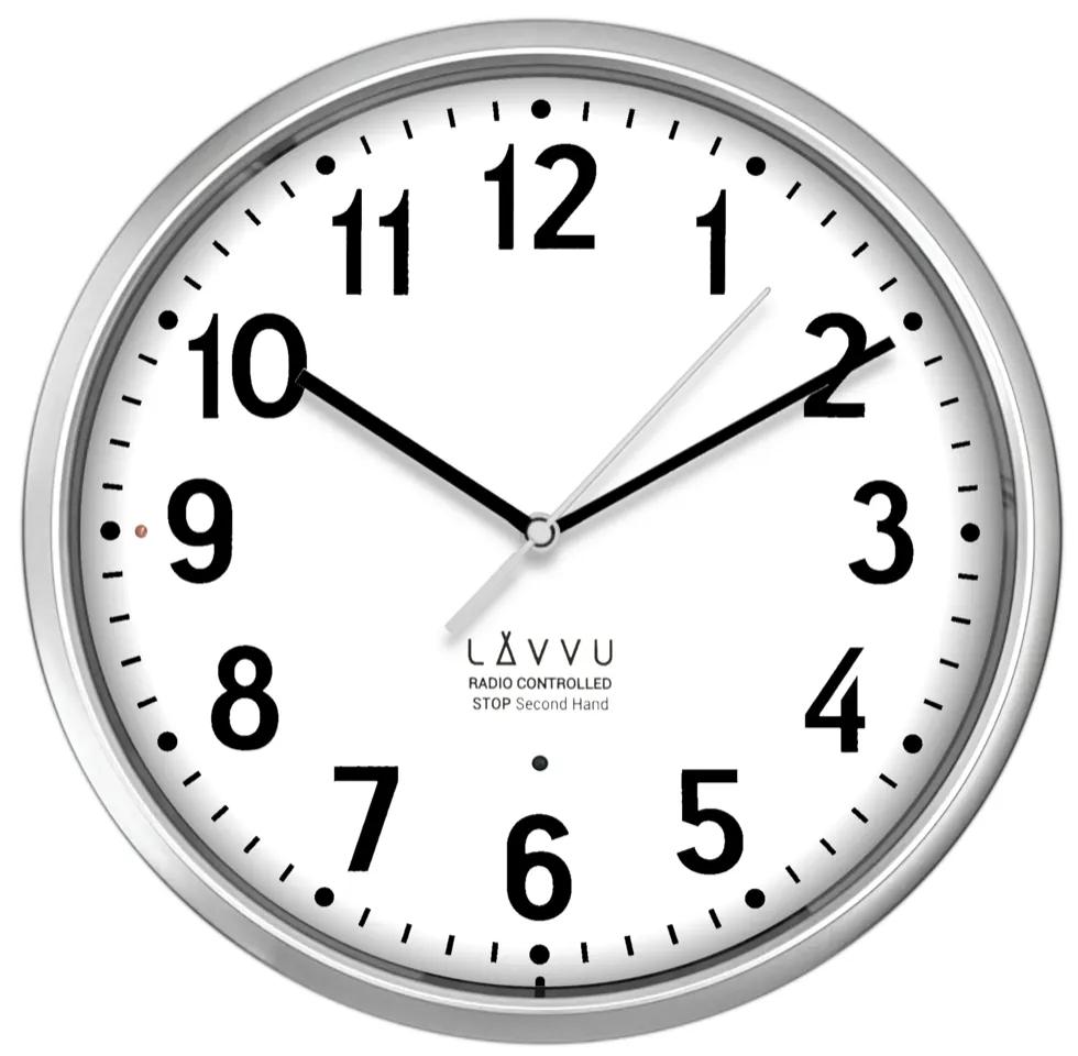LAVVU Stříbrné tiché hodiny Accurate Metallic Silver řízené rádiovým signálem - 3 ROKY ZÁRUKA! LCR3010