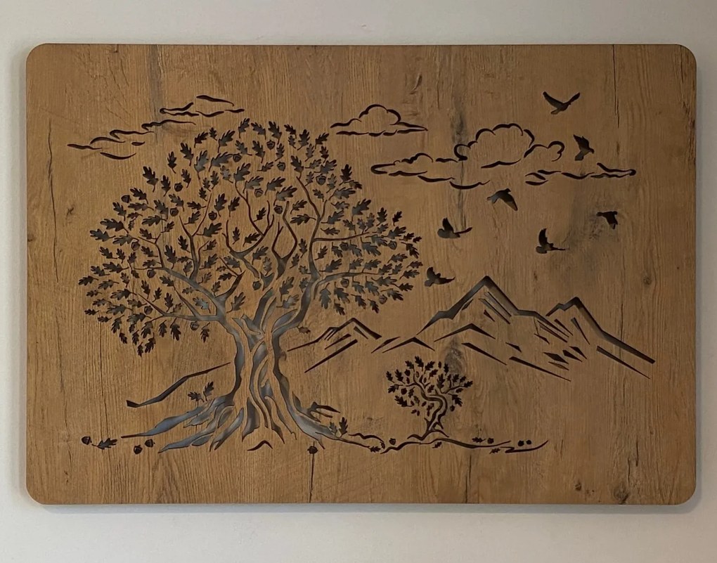 Li-Go "Dva duby" světelný obraz 230V 90x62cm provedení povrchu: černá s patinou