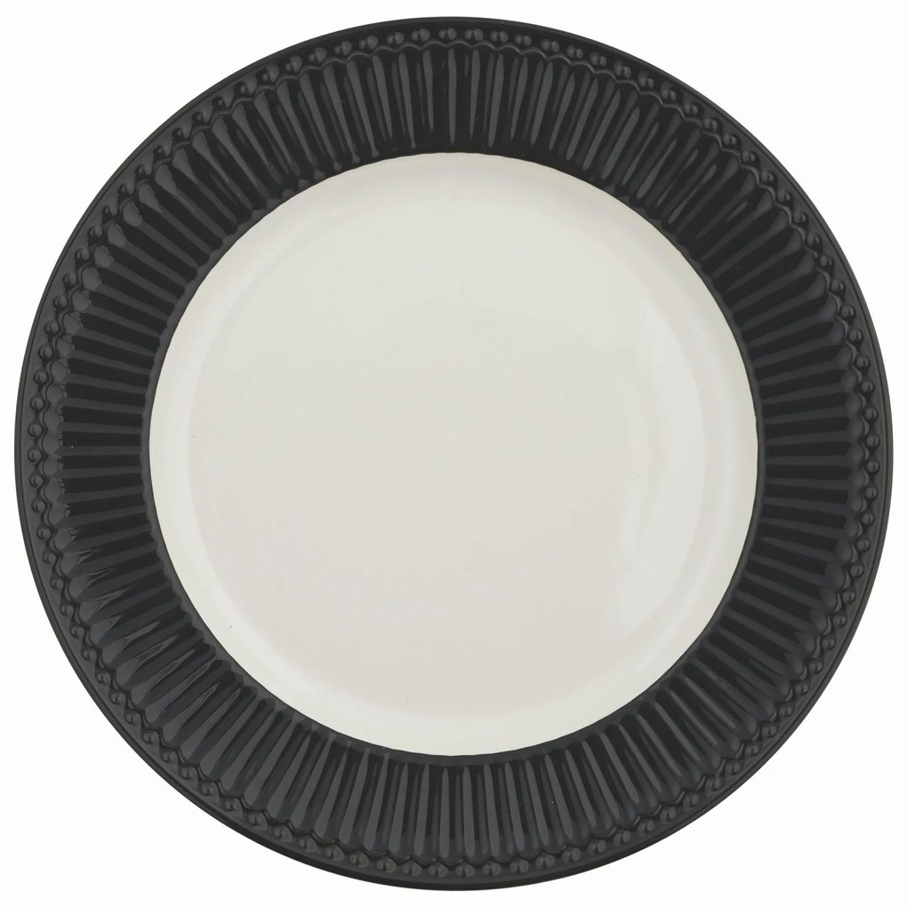 GREEN GATE Obědový talíř Alice dark grey, šedá barva, bílá barva, porcelán