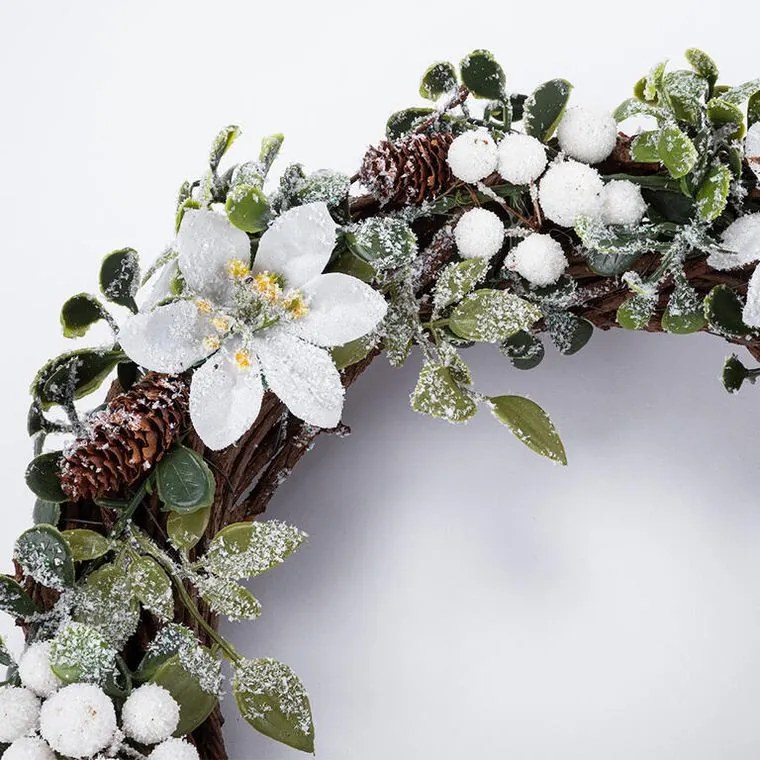 Vánoční věnec proutěný POINSETTIA bílá 30 cm