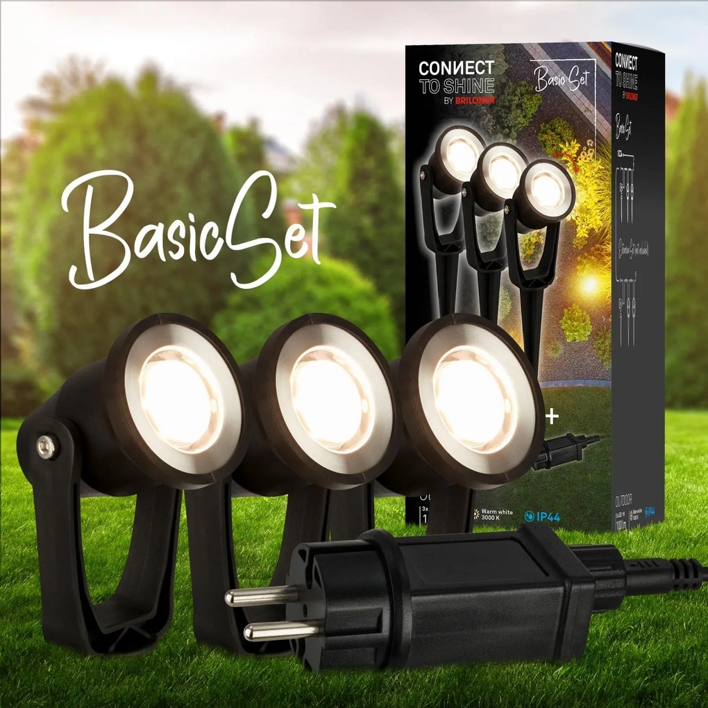 BRI 3918035 Startovací sada Lillis – CONNECT TO SHINE, 3ks bodových svítidely, IP65, černá - BRILONER