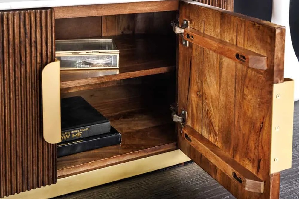 Designový TV stolek Daichi 170 cm mango / mramor - II. třída