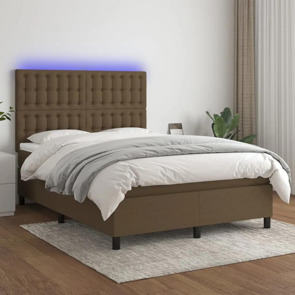 Box spring postel s matrací a LED tmavě hnědá 140x190 cm textil,  3135192