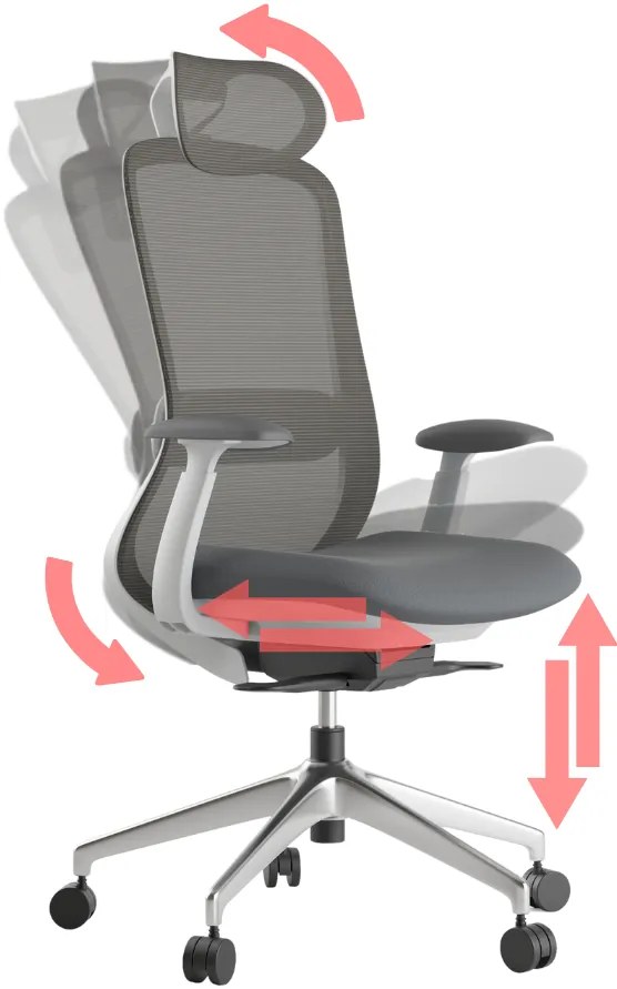 MERCURY Ergonomická kancelářská židle UNO - světle šedá síťovina
