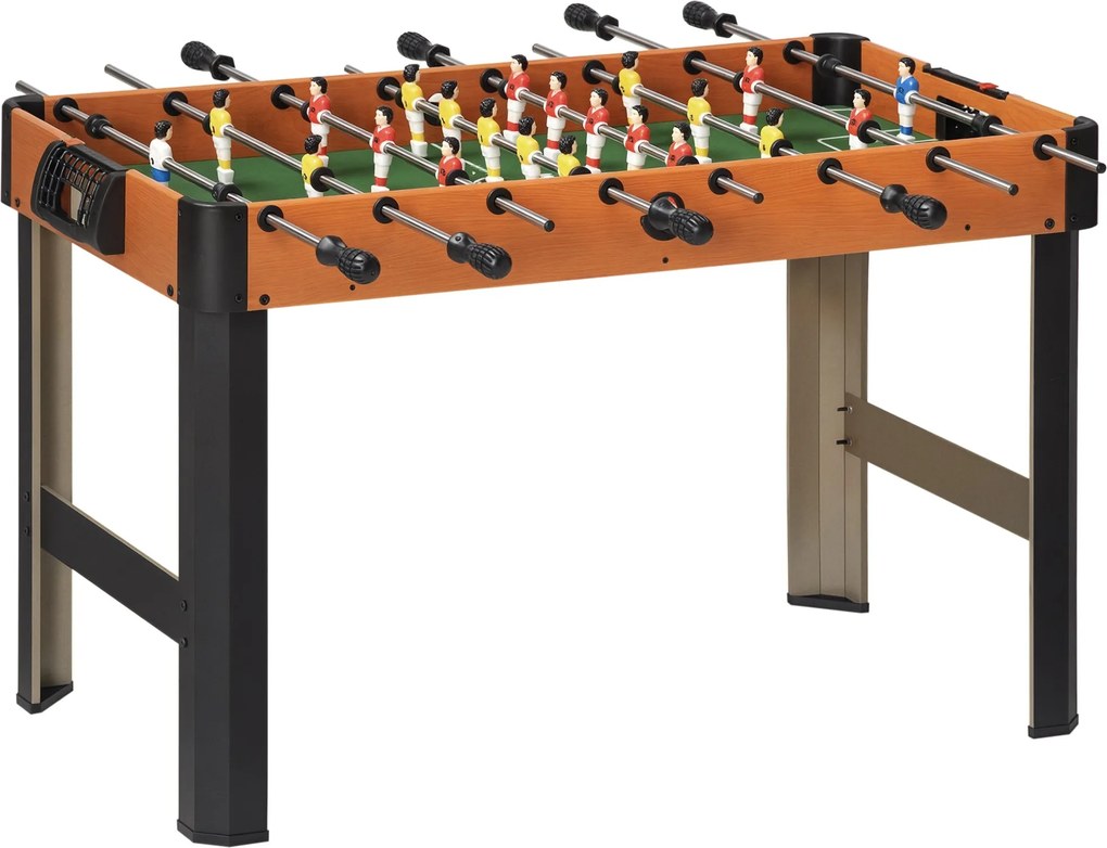 HOMCOM Dětský Stůl na Stolní Fotbal od 7 Let Dřevěný Stůl na Stolní Fotbal 118x104x69 cm se 2 Míčky, 8 Rukojetěmi, 2 Skóre a 22 Hráči pro Rodinné Osla