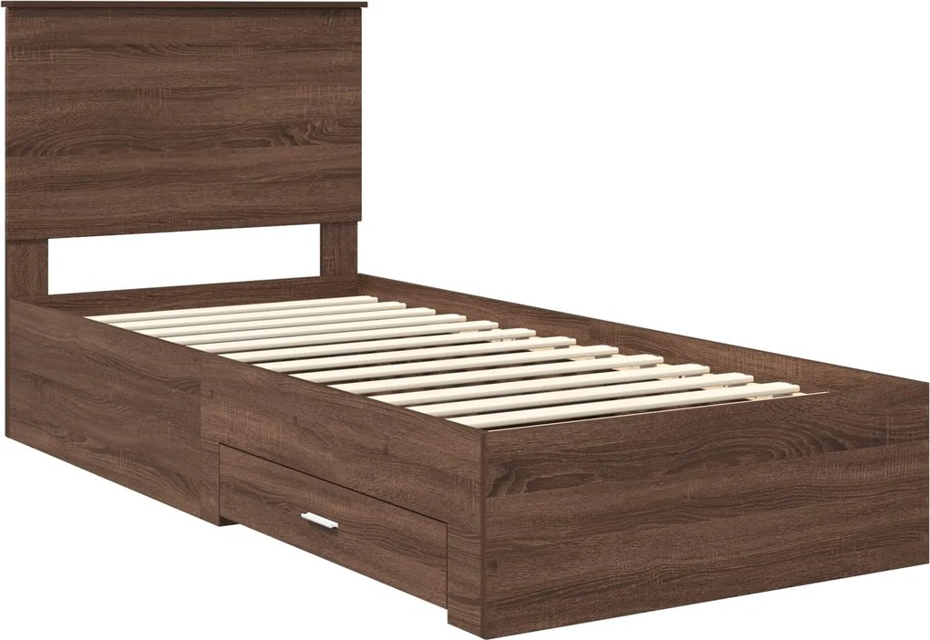 Rám postele Hnědý dub a stříbrná 75 x 190 cm Kompozitní dřevo 3409718
