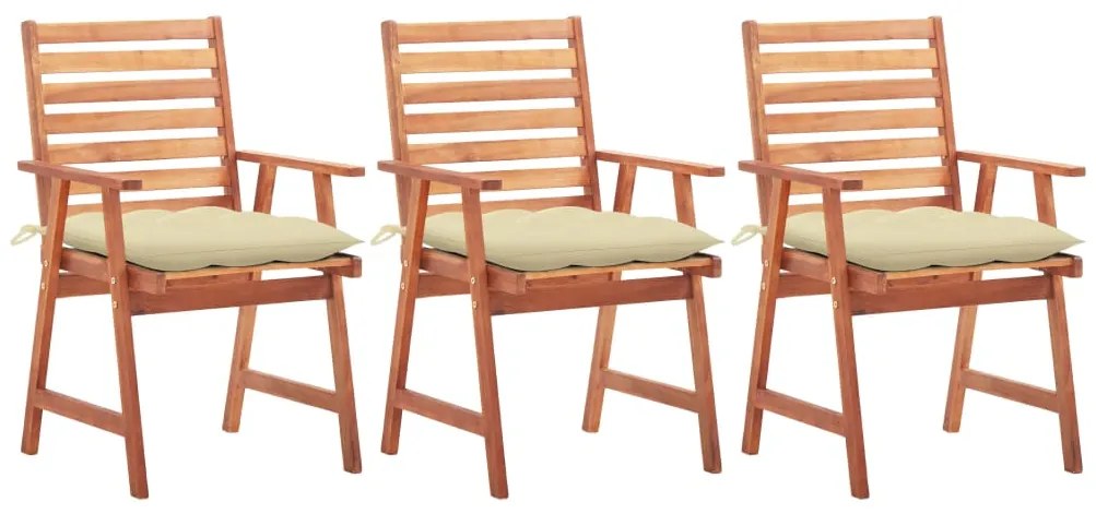 3064364 vidaXL Zahradní jídelní židle s poduškami 3 ks masivní akáciové dřevo