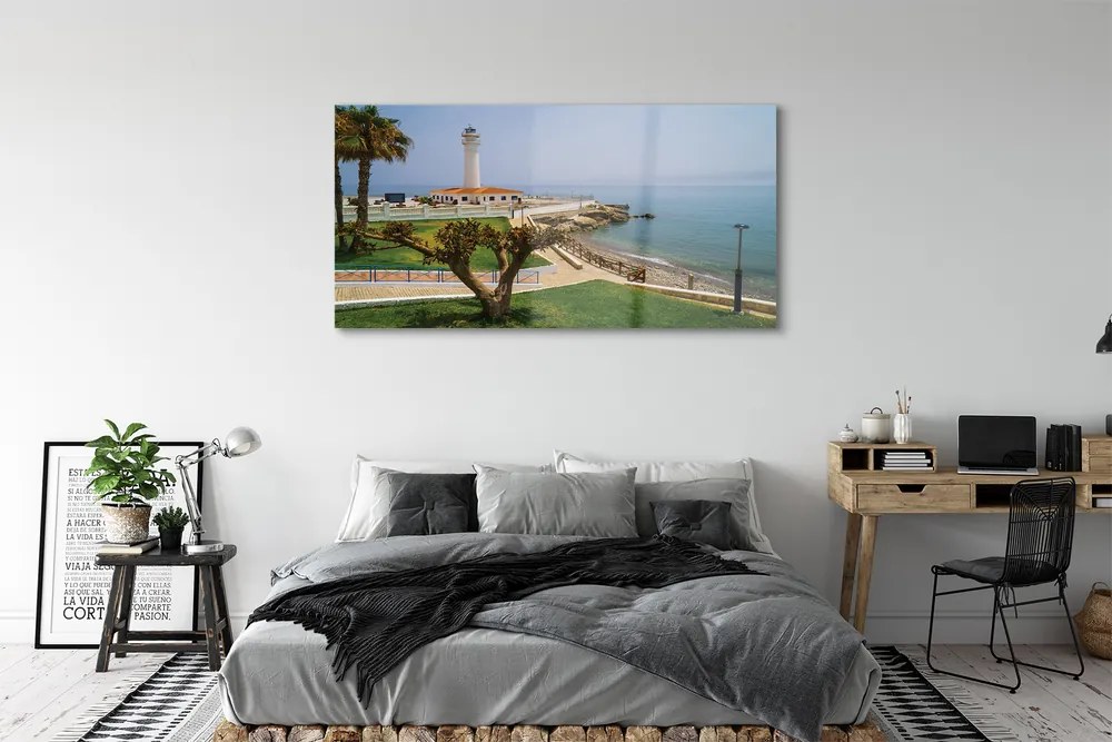 akrylový obraz Španělsko pobřeží maják 140x70 cm
