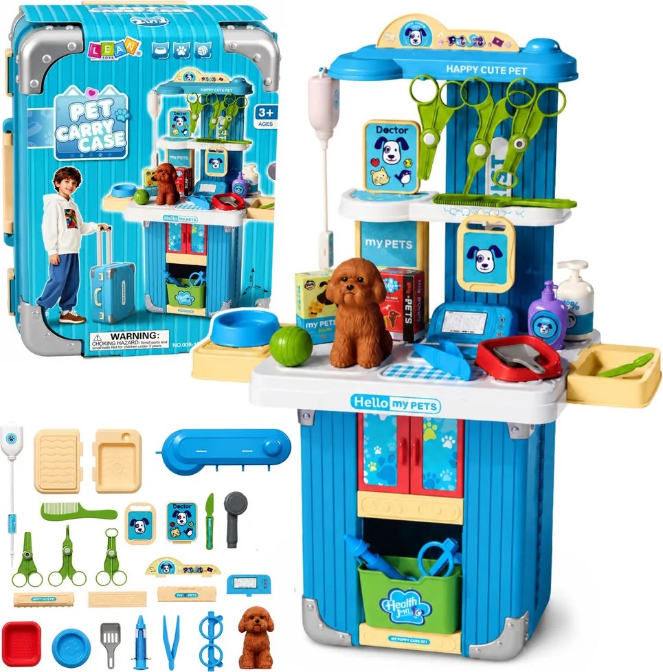 LEAN Toys Veterinární taška – sada na péči o pejska, hnědá, příslušenství