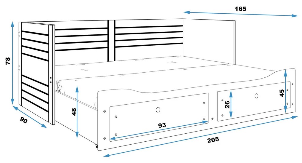 Výsuvná dětská postel HERMES šedá 200x80 cm
