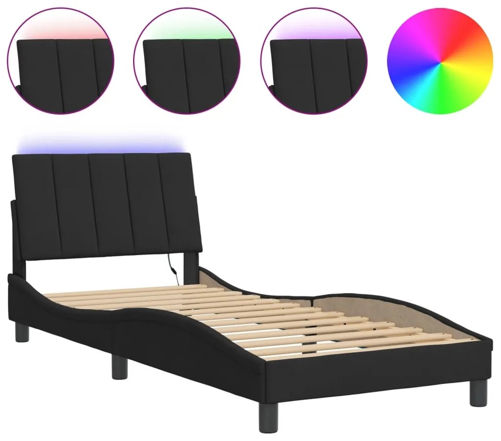 vidaXL Rám postele s LED osvětlením černý 90 x 200 cm samet