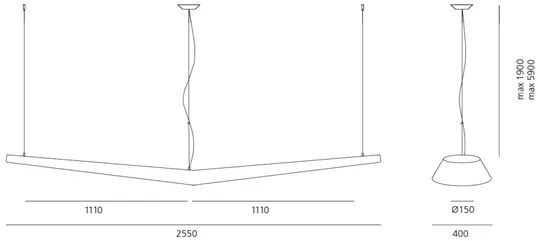 Artemide AK10300 Mouette Symmetric 2500, závěsné designové svítidlo, 105W LED 3000K stmívatelné DALI, 255cm, délka závěsu 590cm