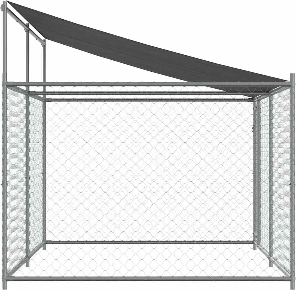 Klec pro psy se střechou a dvířky šedá 4x2x2 m pozinkovaná ocel 3209568